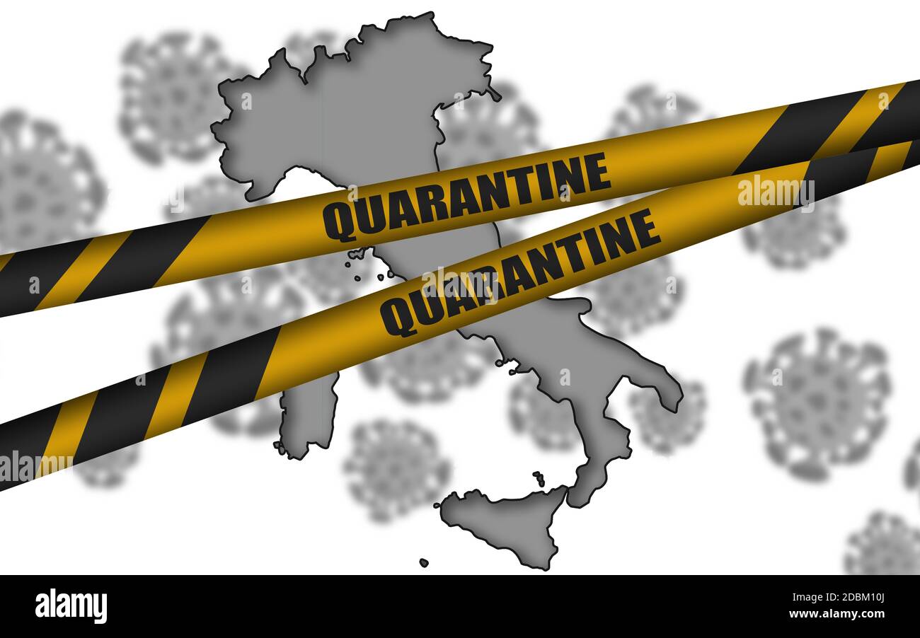 COVID-19 outbreak in Italy with quarantine banner. 3d rendering Stock ...