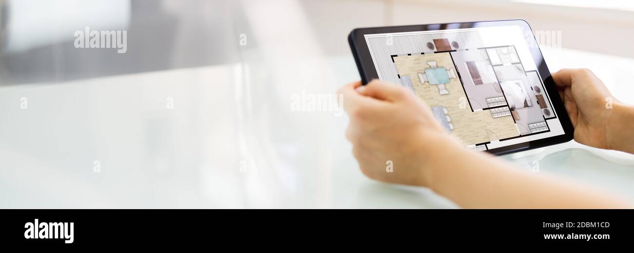 Construction Engineer Drawing Plan On Tablet Computer Screen Stock ...