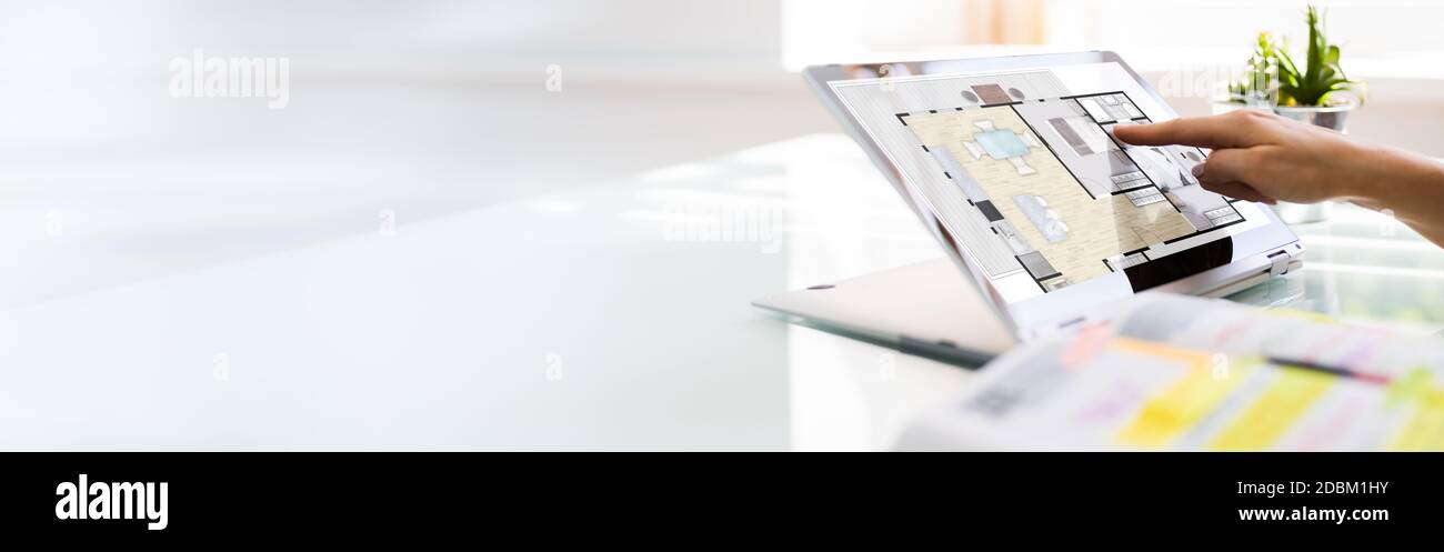 Construction Engineer Drawing Plan On Computer Screen Stock Photo - Alamy