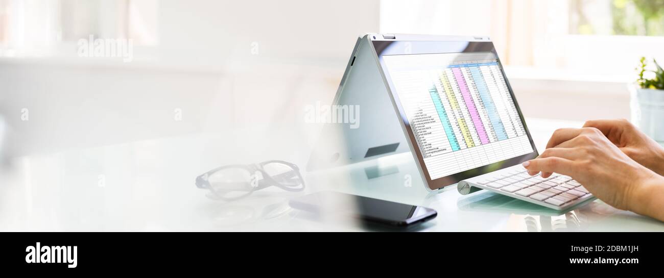 Analyst Employee Working With Spreadsheet On Computer Screen Stock ...