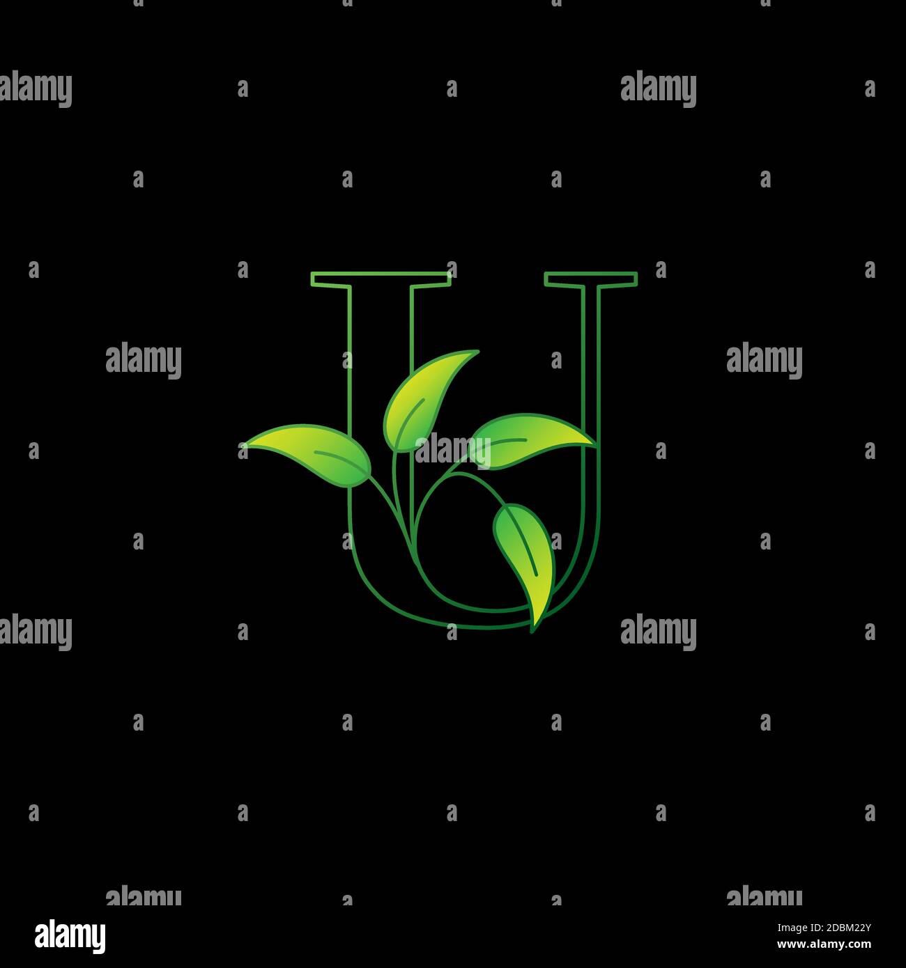 Green Nature Leaf Letter U Initial Logo Icon Concept Monogram leaves ...