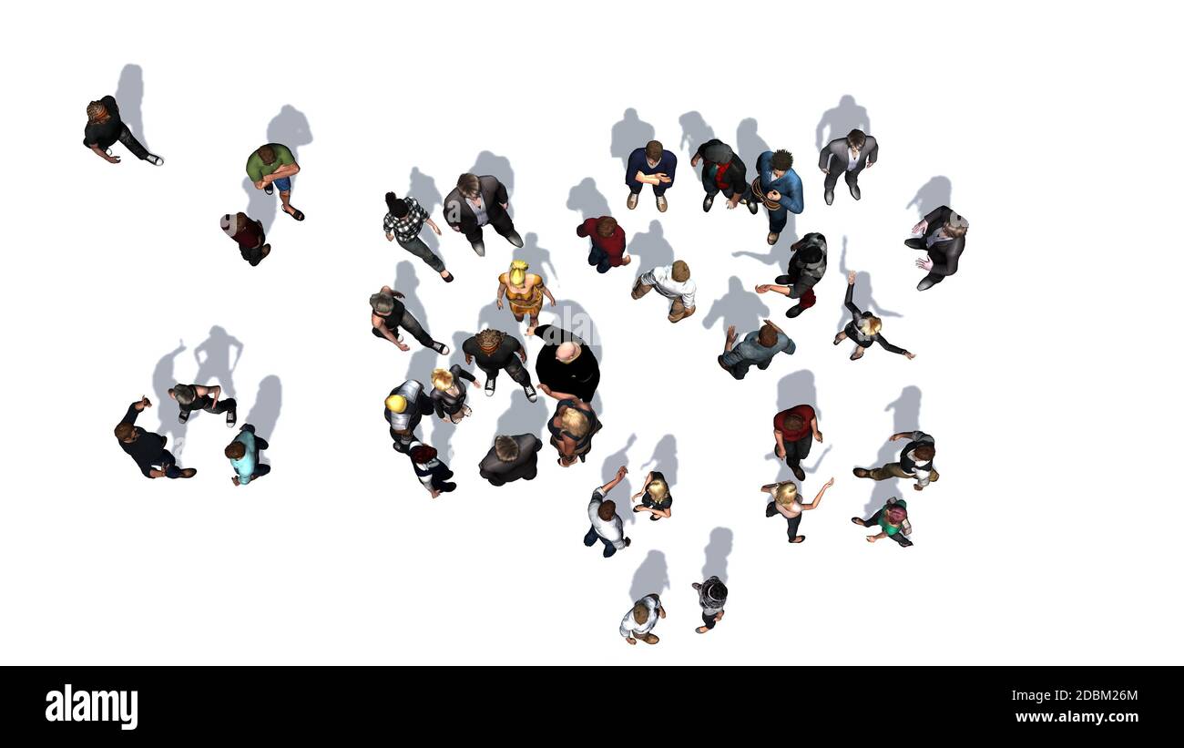 group of people - top view with shadow - isolated on white background ...