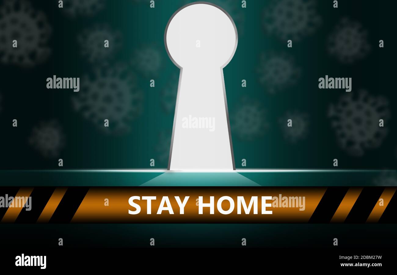 Stay home warning banner and keyhole, 3D rendering Stock Photo - Alamy