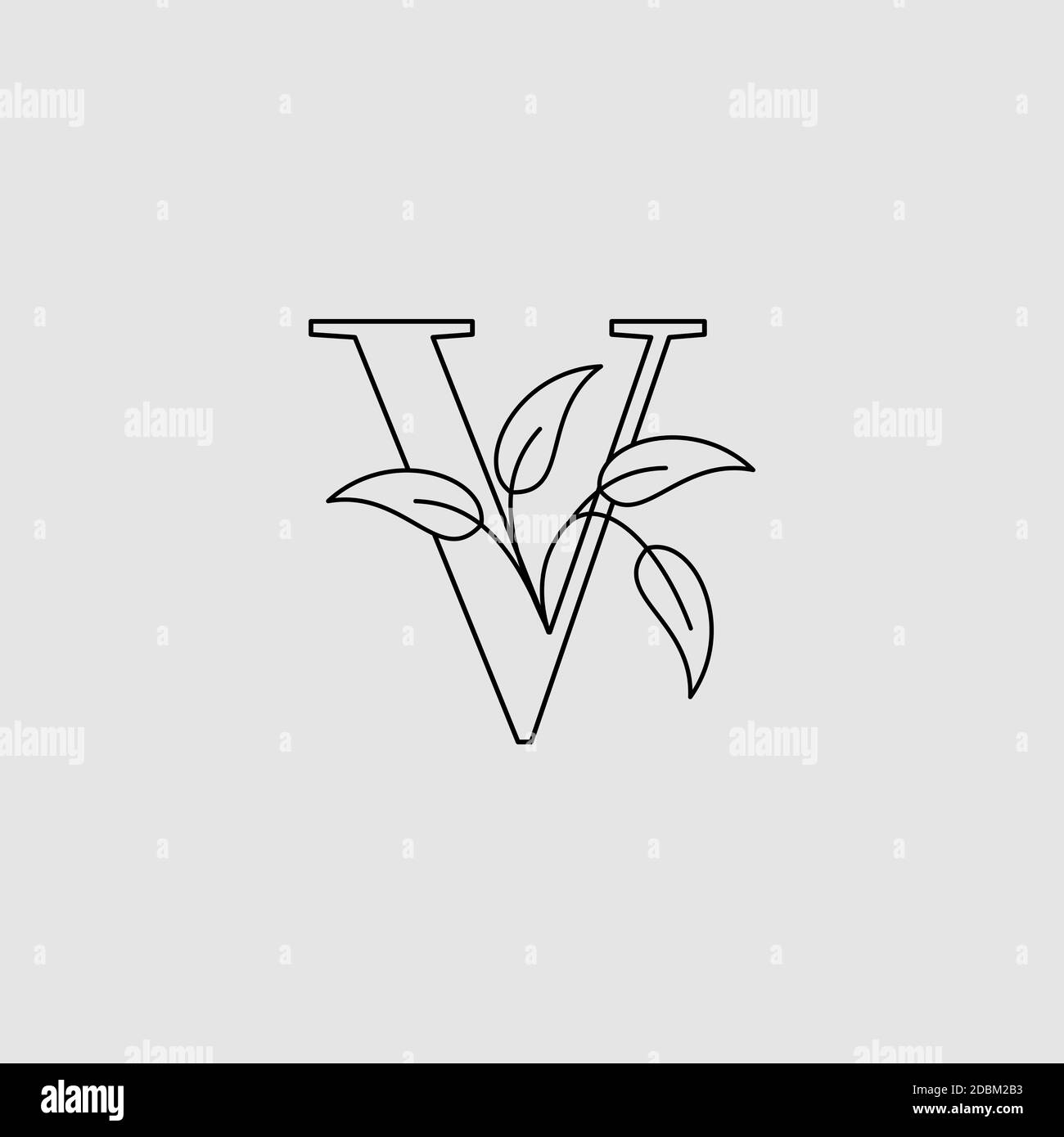 Outline Letter V Initial Logo Icon Monogram Nature Leaves Template ...