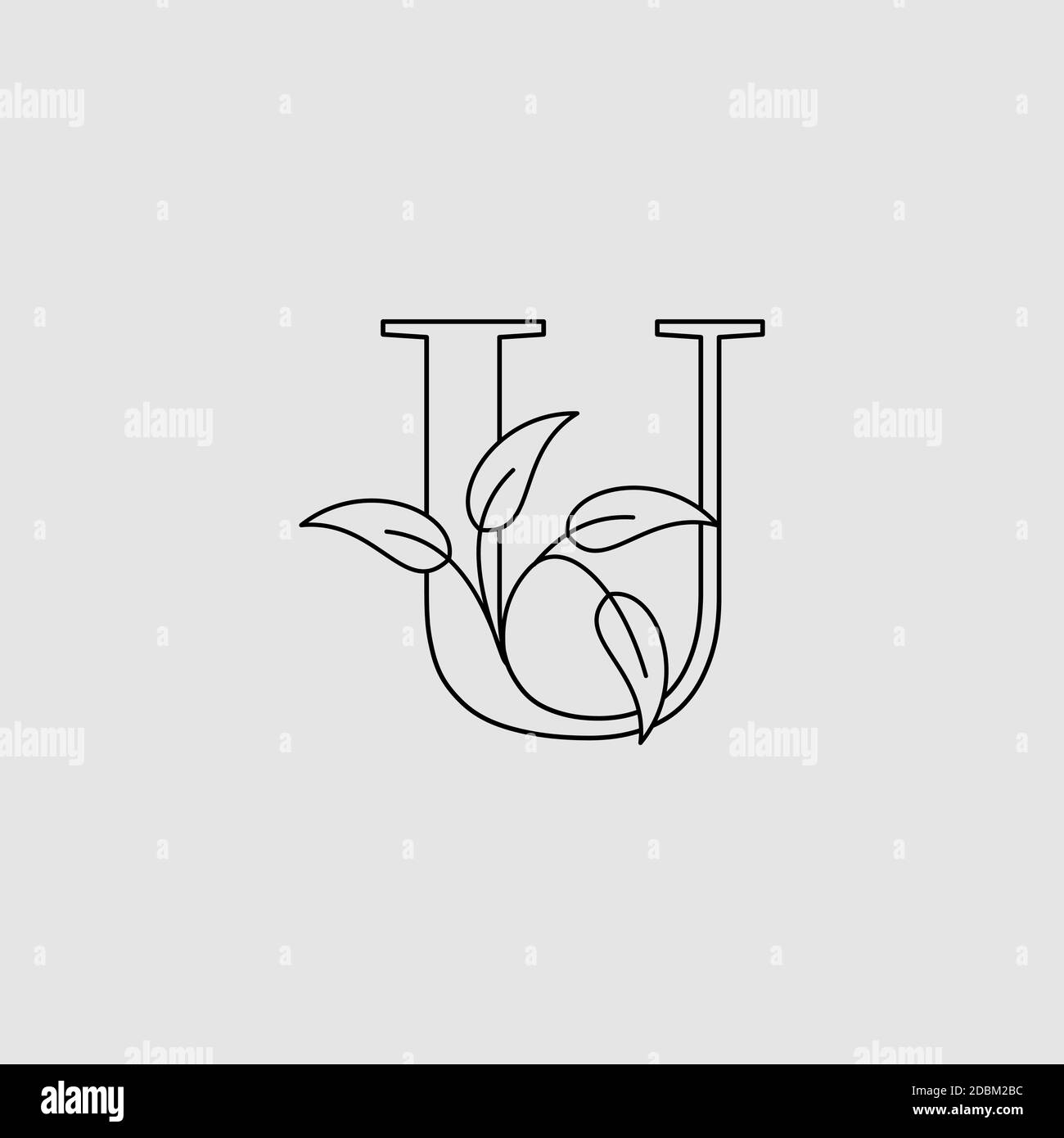 Outline Letter U Initial Logo Icon Monogram Nature Leaves Template ...