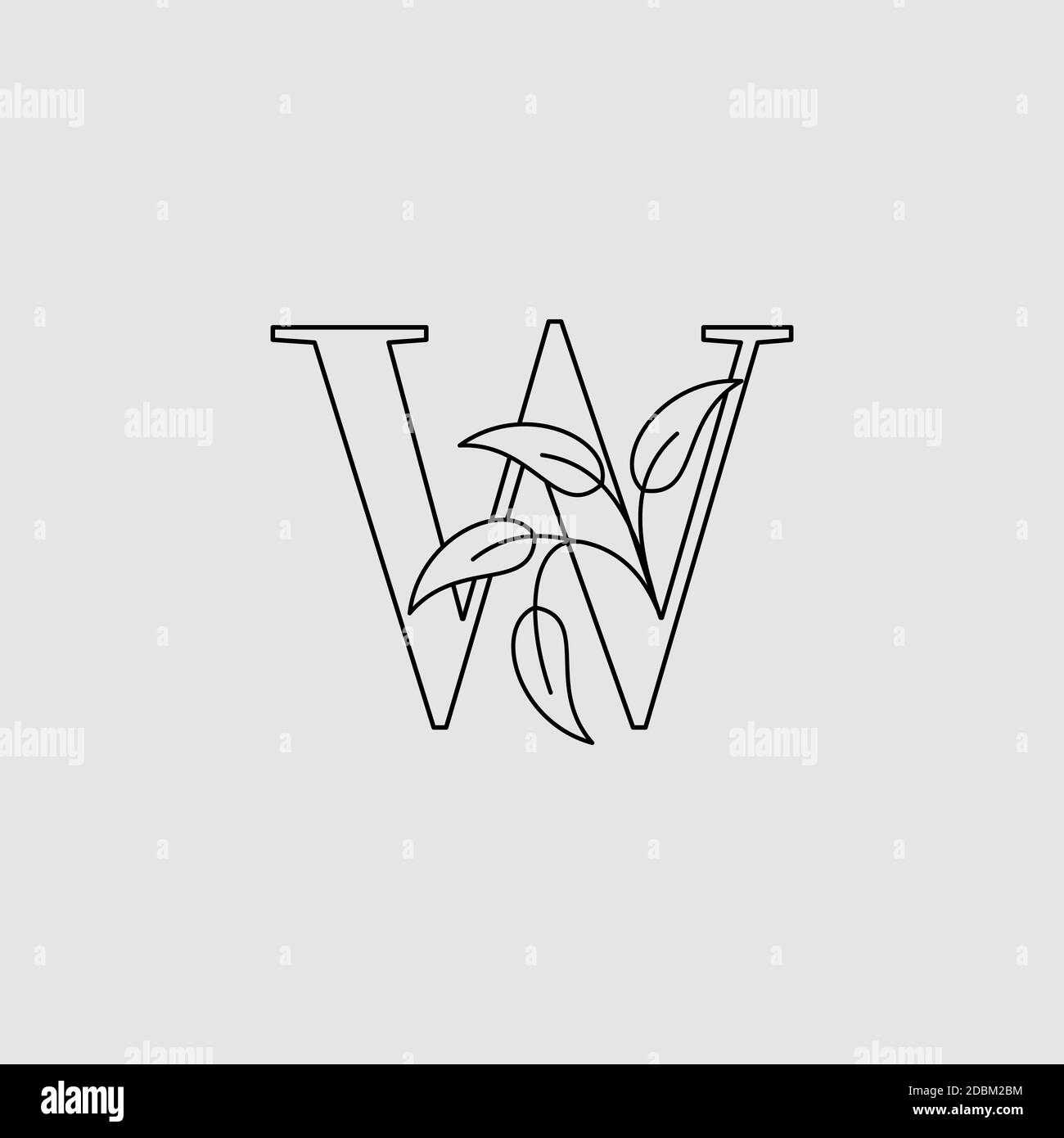 Outline Letter W Initial Logo Icon Monogram Nature Leaves Template ...