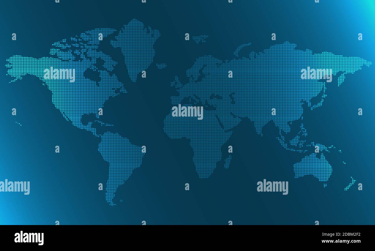 World map of blue square dots, 3d rendering Stock Photo - Alamy