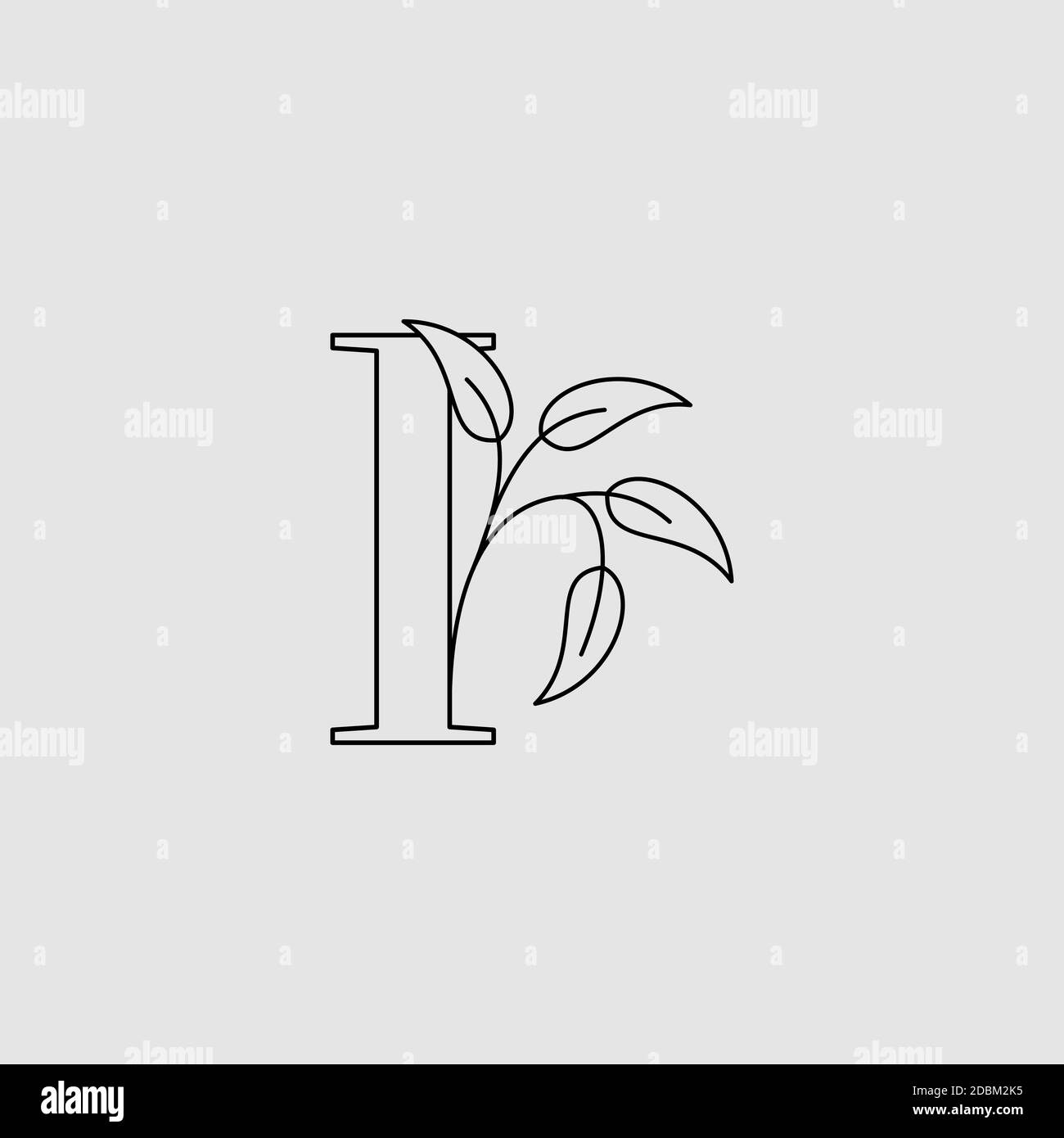 Outline Letter I Initial Logo Icon Monogram Nature Leaves Template ...