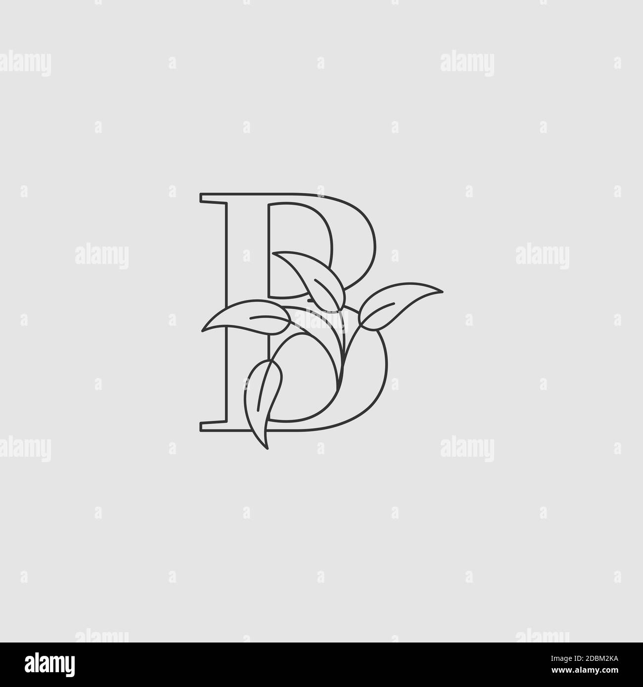 Outline Letter B Initial Logo Icon Monogram Nature Leaves Template ...