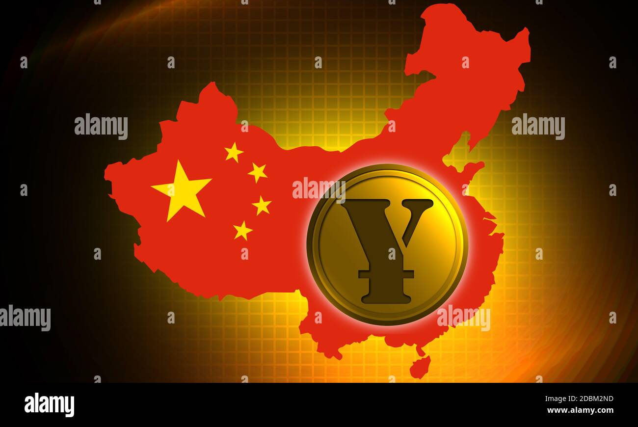 Golden China Yuan with China map , 3d rendering Stock Photo - Alamy