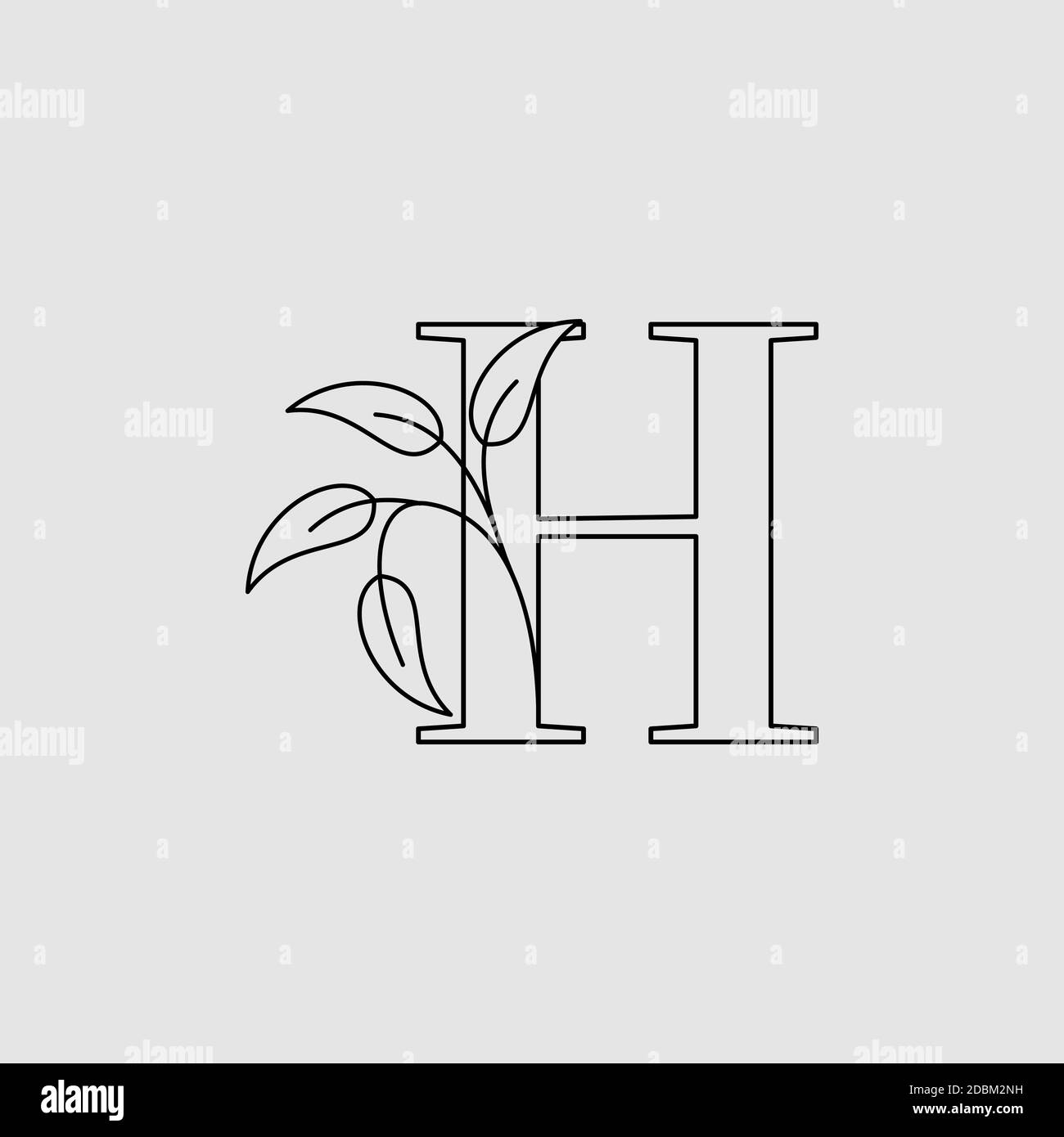 Outline Letter H Initial Logo Icon Monogram Nature Leaves Template ...