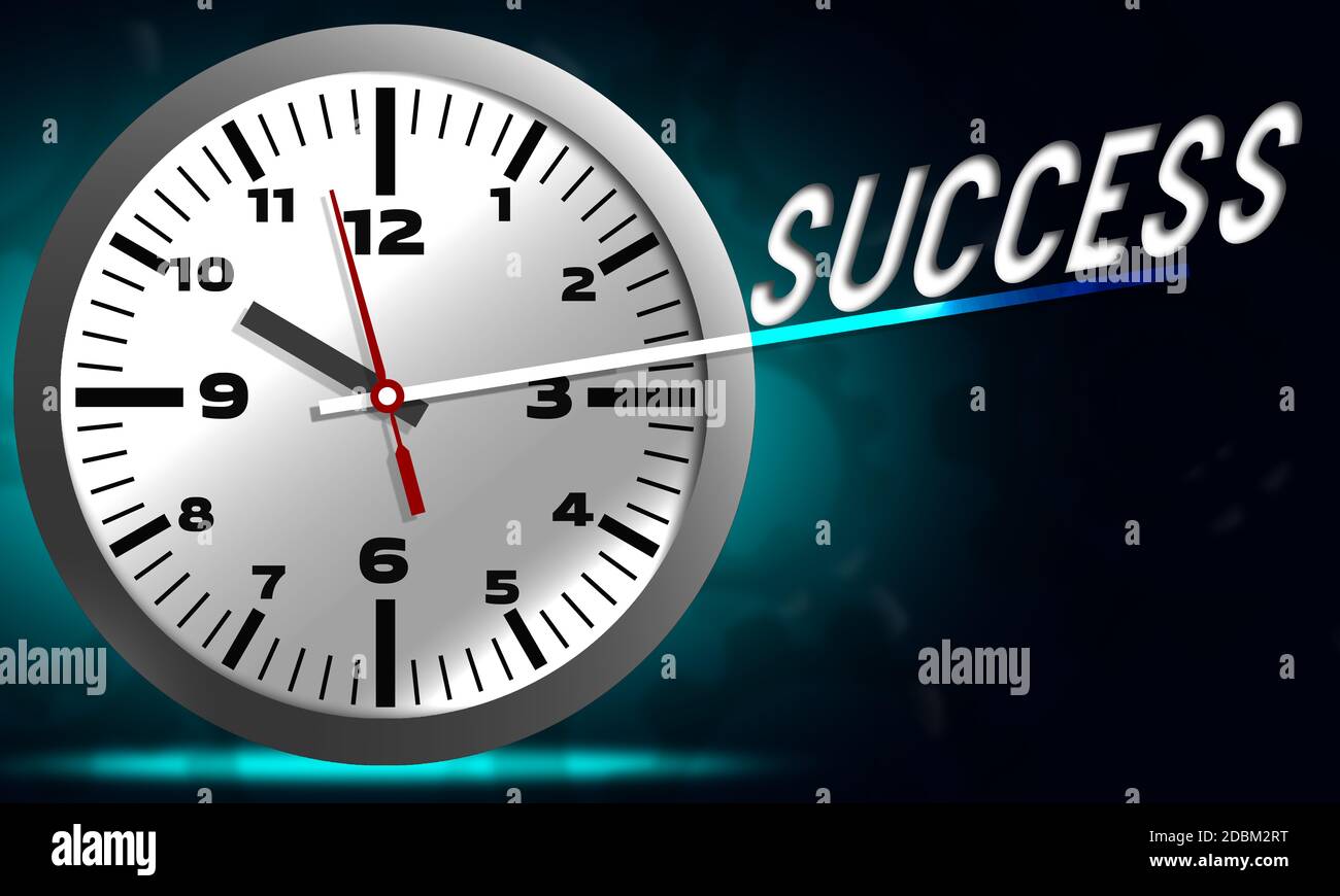 White clock with words success, 3d rendering Stock Photo - Alamy