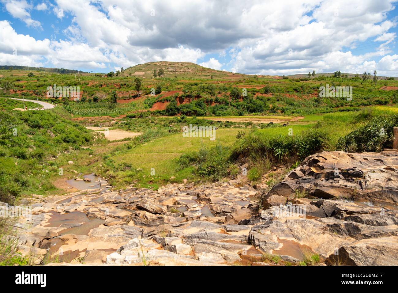 The Landscape shots of green fields and landscapes on the island of ...