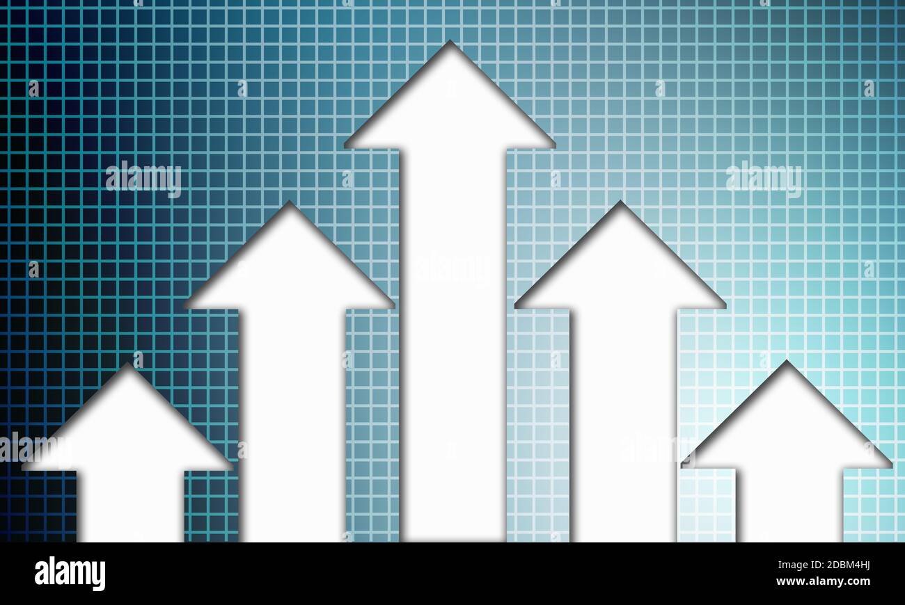 Financial arrows going up on a blue background, 3d rendering Stock ...