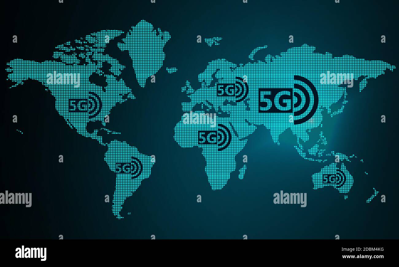 Global 5G high speed internet world map, 3d rendering Stock Photo - Alamy