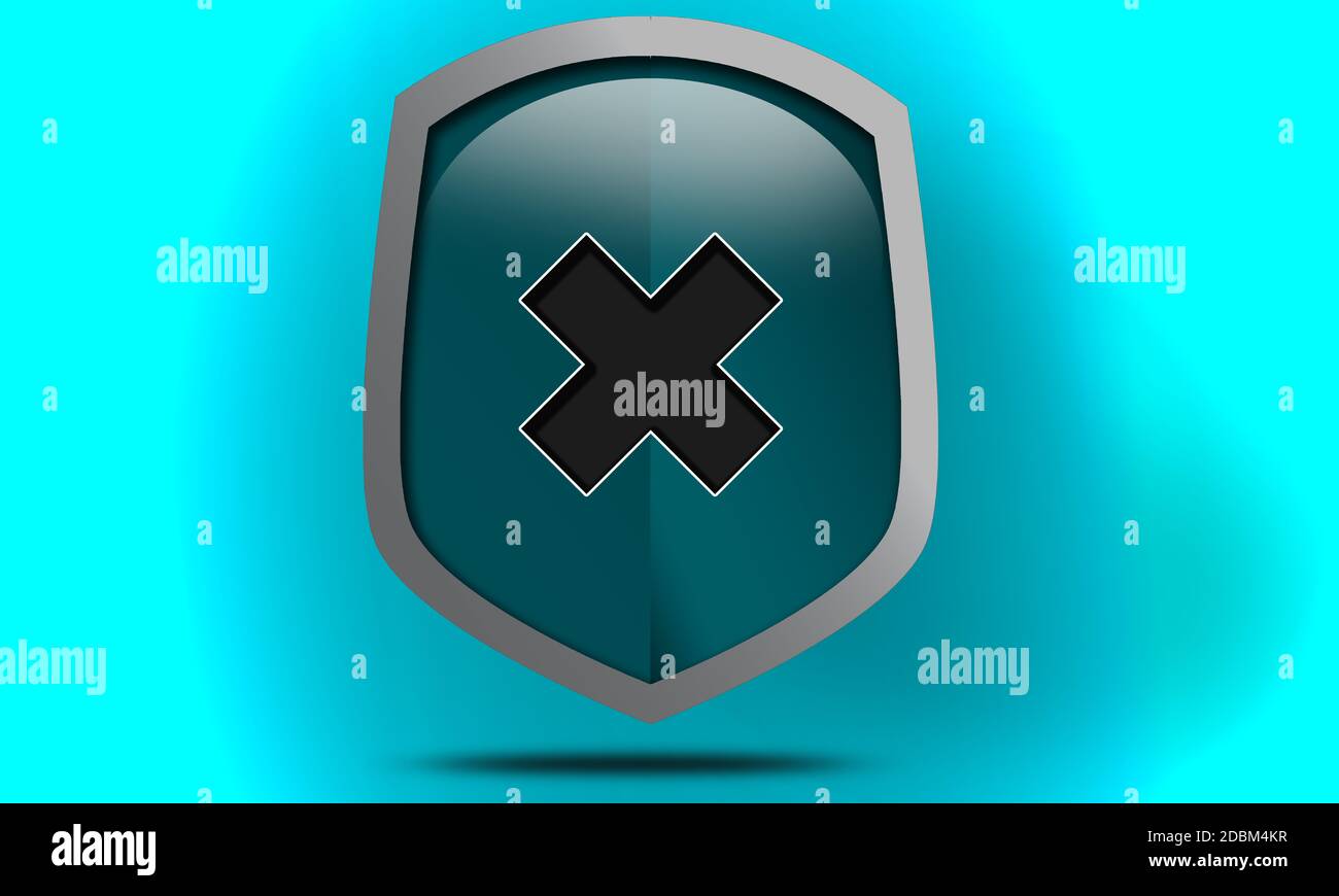 Shield and cross x mark icon, 3d rendering Stock Photo - Alamy