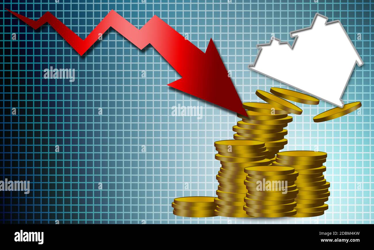 House falling down from stack of money coin, 3d rendering Stock Photo ...