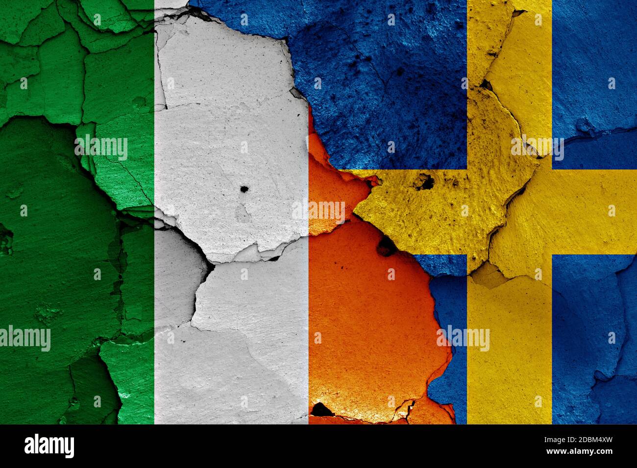 flags of Ireland and Sweden painted on cracked wall Stock Photo - Alamy