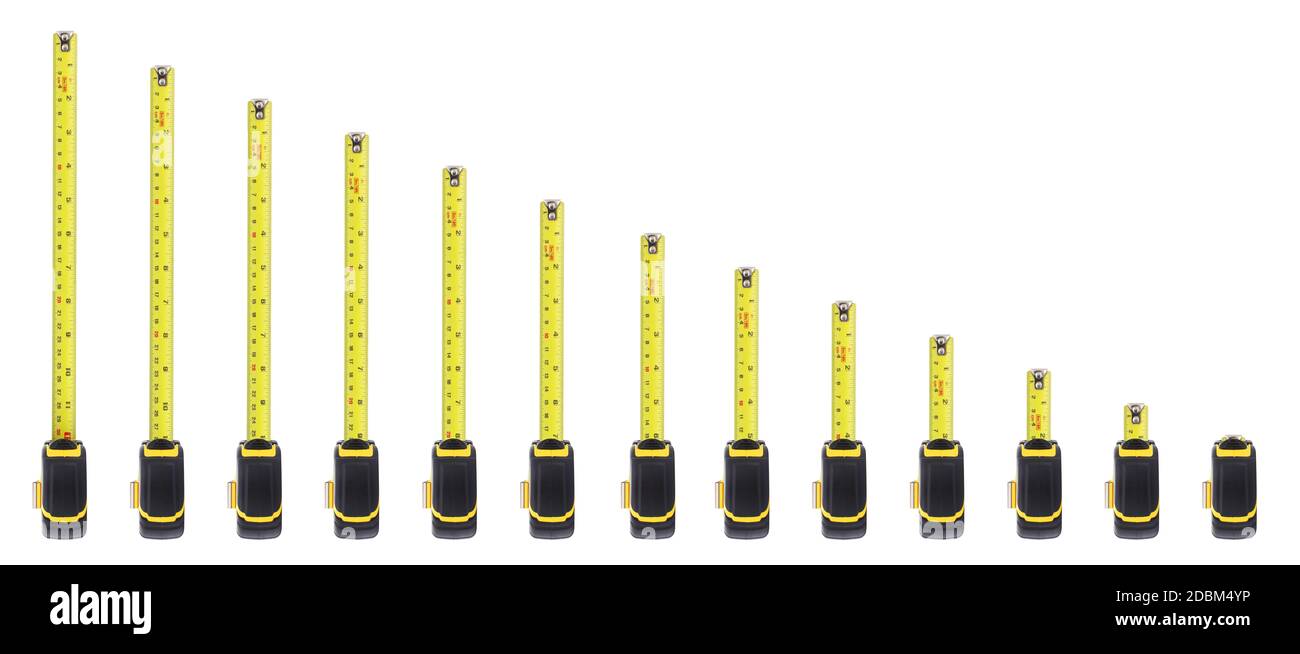 13 Yellow steel rules isolated on white background with clipping path ...