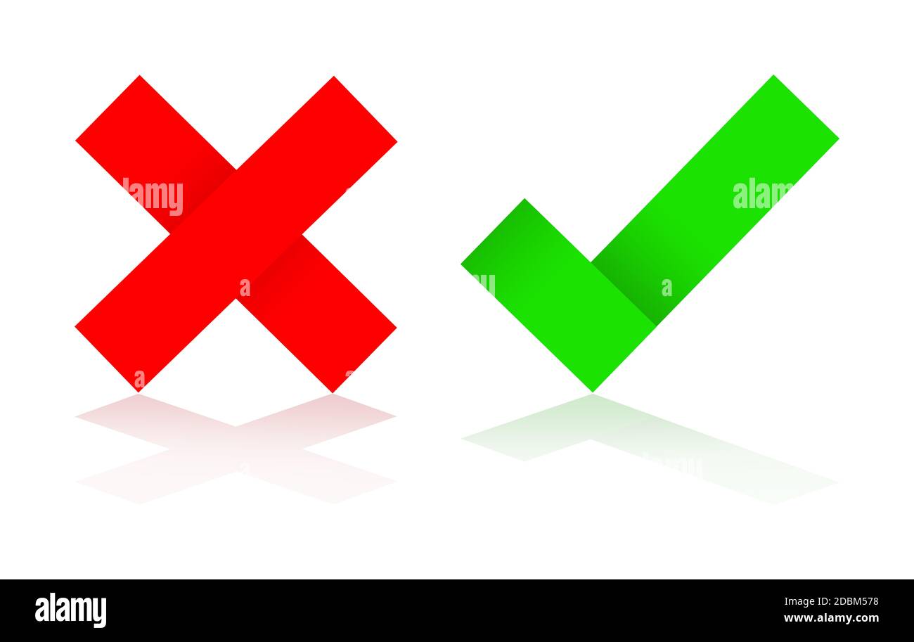 A No and yes tick cross checkmark on white with reflection Stock Photo ...