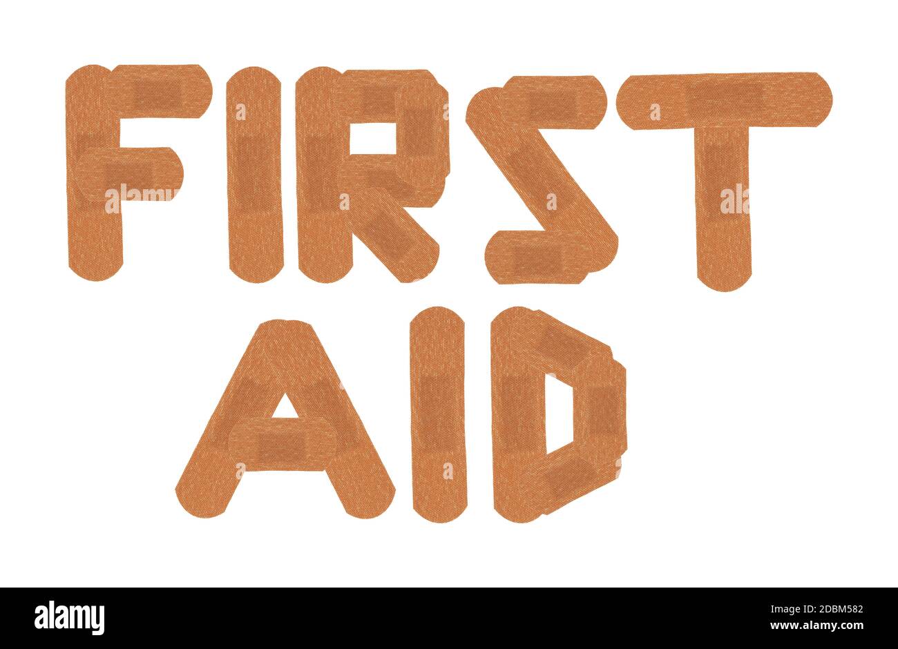 A first aid text using medical plasters isolated on white with clipping ...