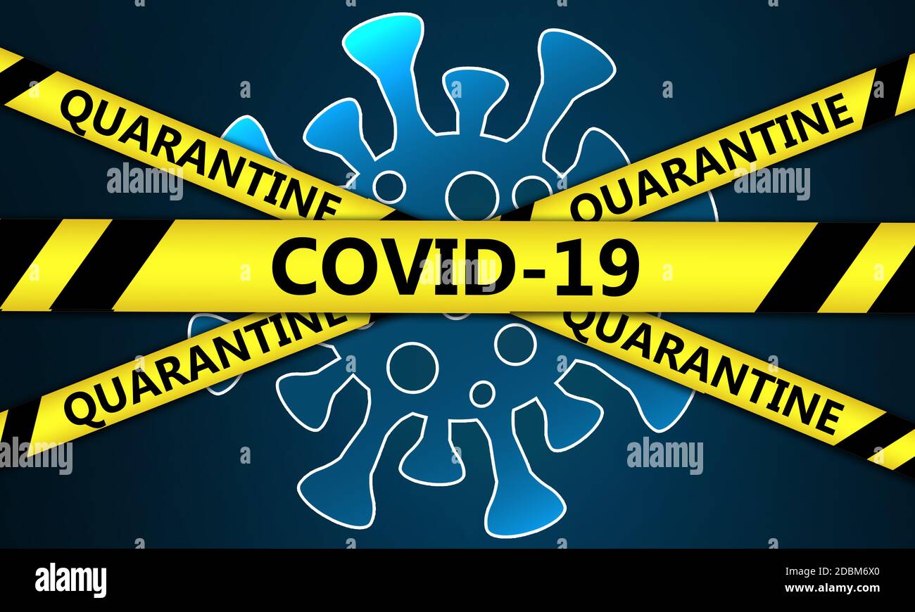 Warning coronavirus quarantine banner with yellow and black stripes, 3d ...