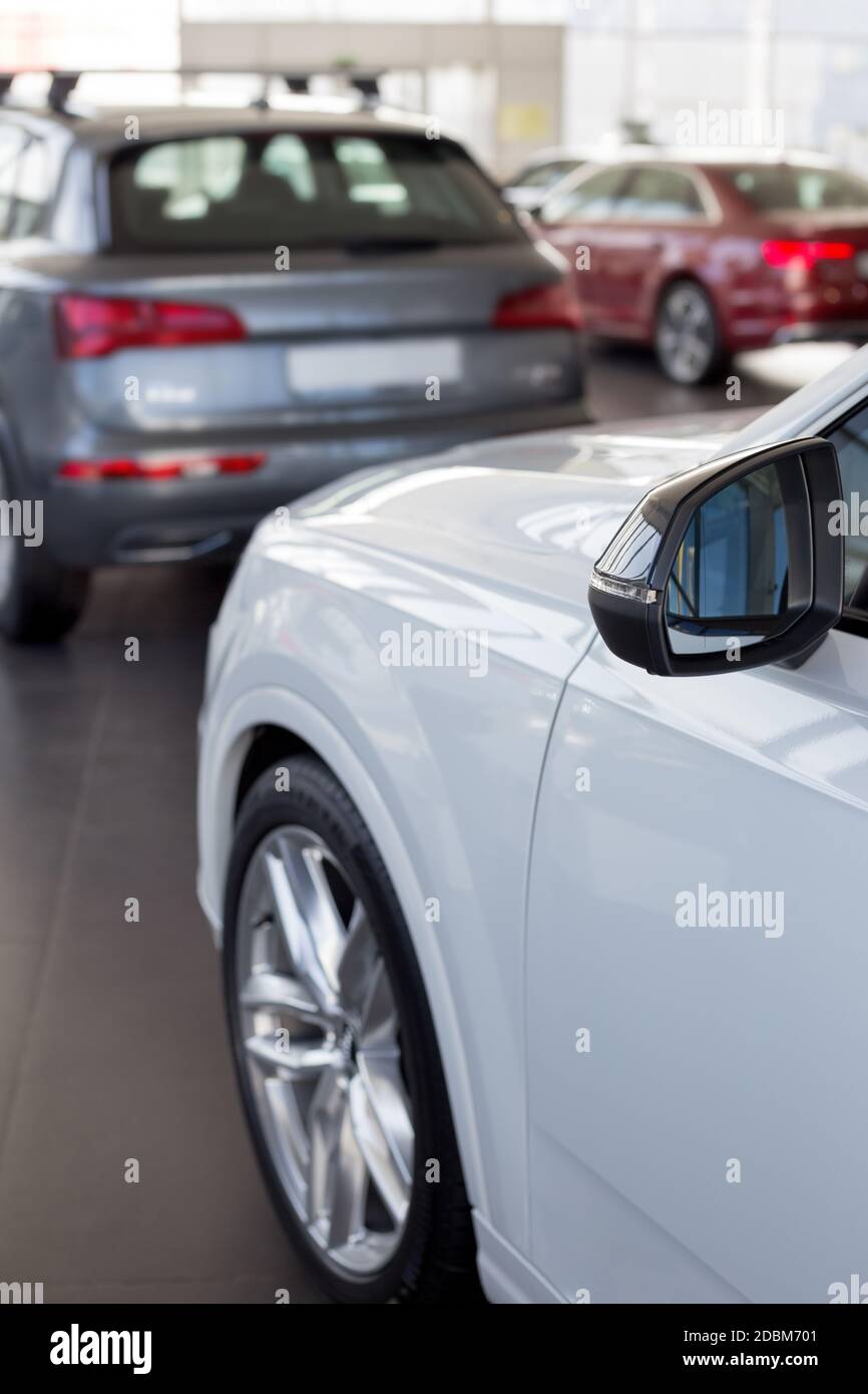 Car auto dealership. Themed blur background with bokeh effect. New ...