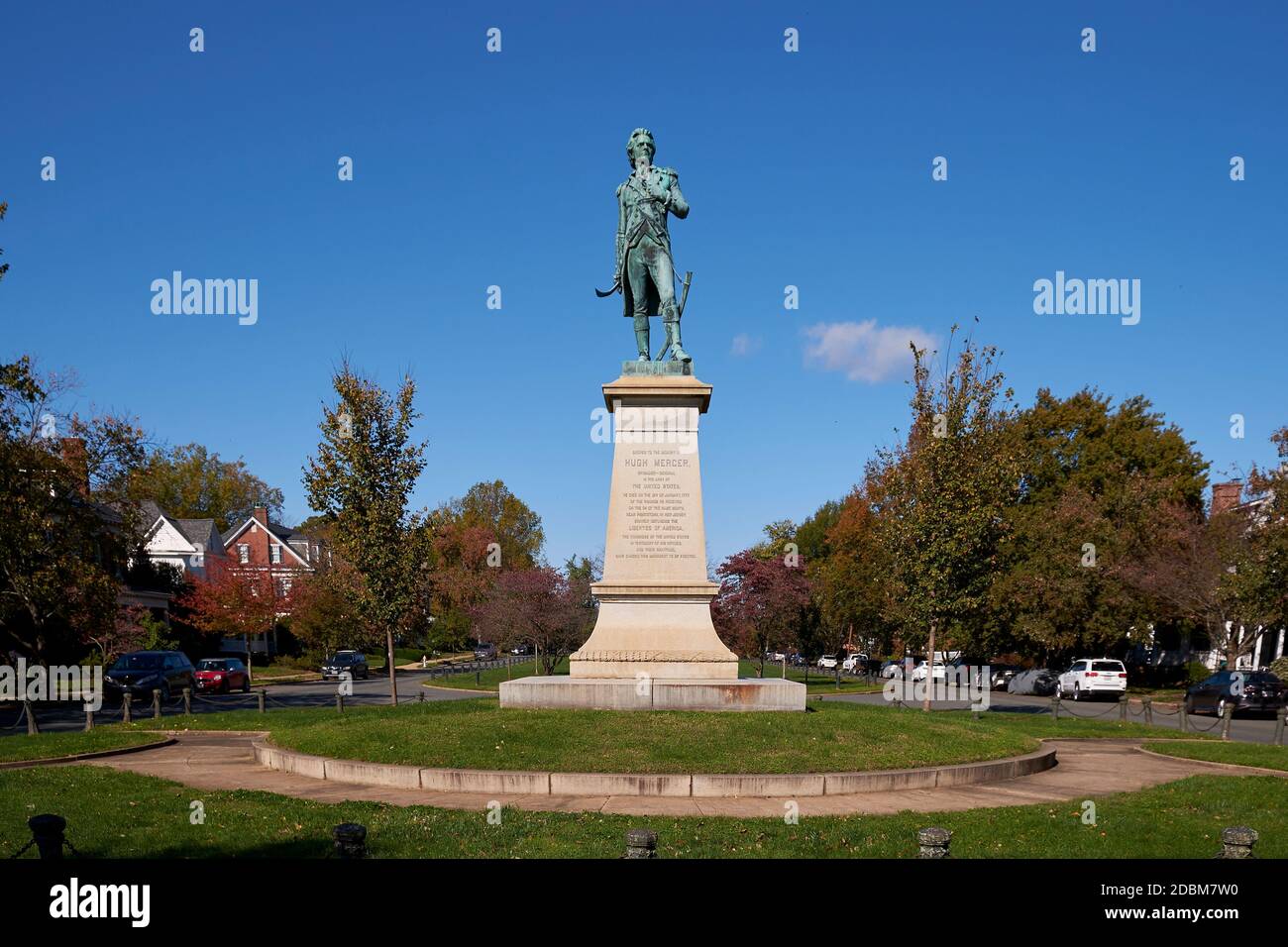 Monument to Revolutionary War General Hugh Mercer in a street median ...