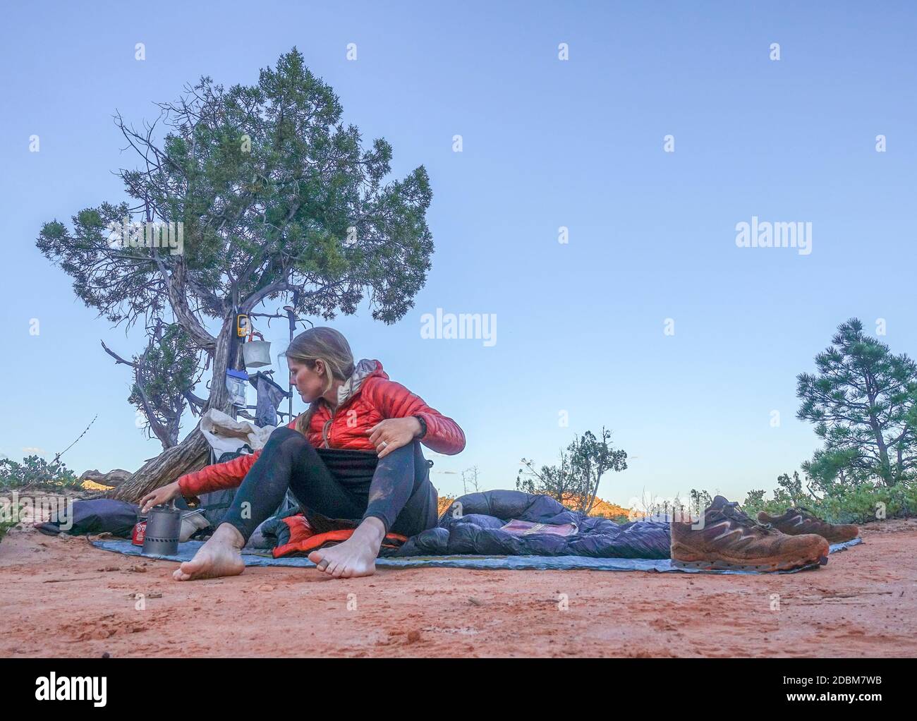 Female hiker taking break, Hayduke Trail, Zion National Park, Utah, USA ...