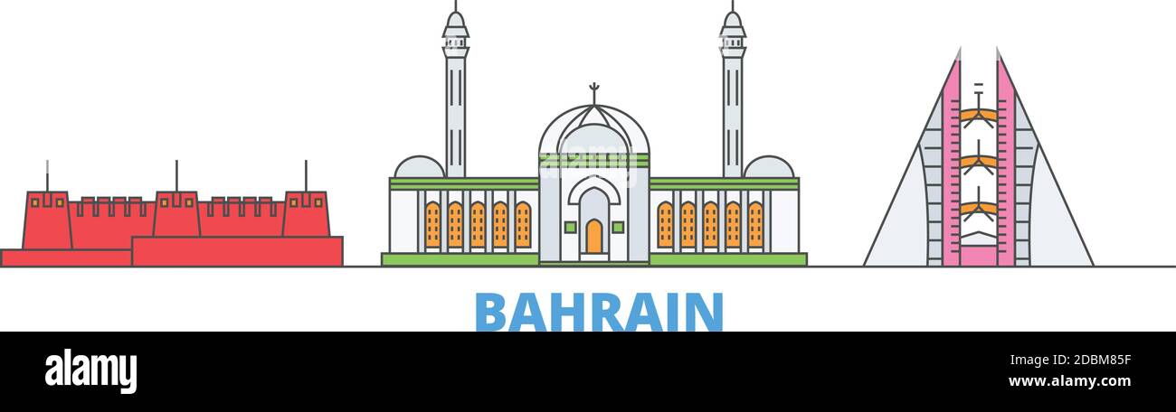 Bahrain line cityscape, flat vector. Travel city landmark, oultine ...
