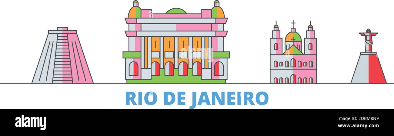 Brazil, Rio De Janeiro line cityscape, flat vector. Travel city ...
