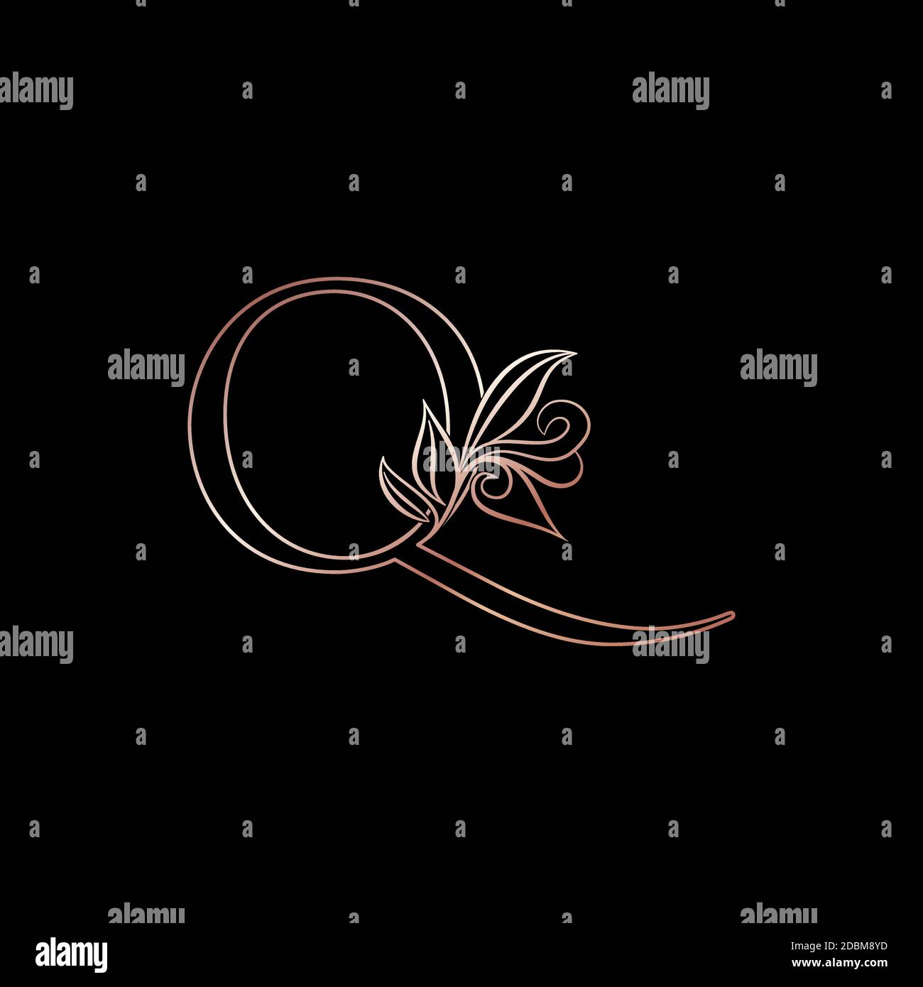 Gold Rose Outline Letter Q Luxury Decorative Initial Logo Icon ...