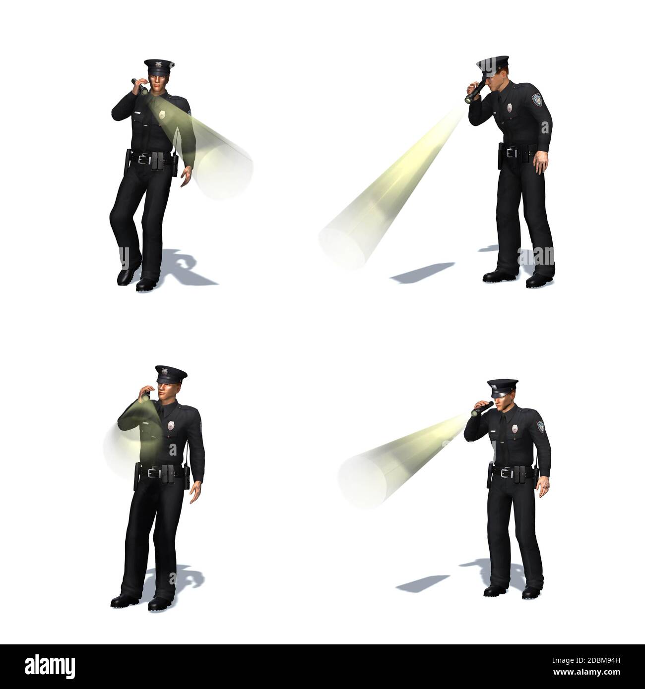 Set of Police officer checks with flashlight - different views ...