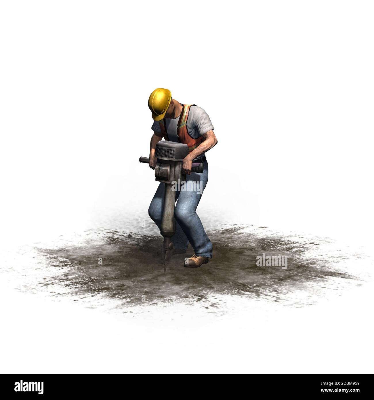 Laborer works with jackhammer - isolated on white background Stock ...