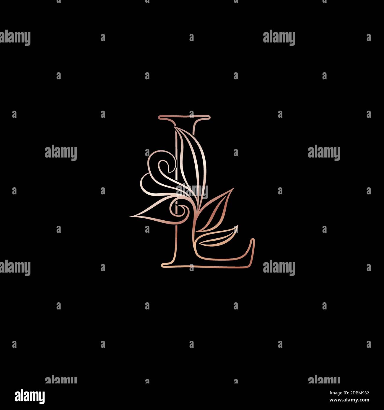 Gold Rose Outline Letter L Luxury Decorative Initial Logo Icon ...