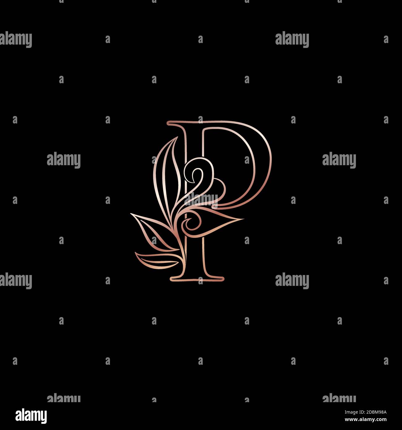 Gold Rose Outline Letter P Luxury Decorative Initial Logo Icon ...