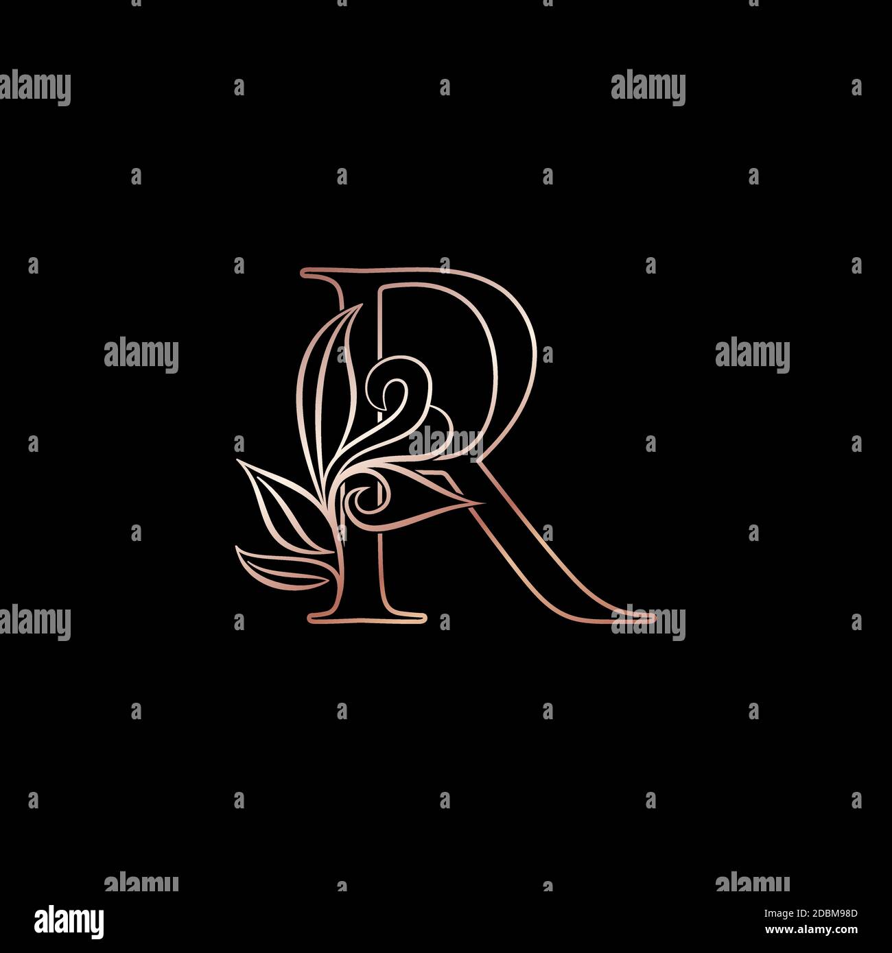 Gold Rose Outline Letter R Luxury Decorative Initial Logo Icon ...