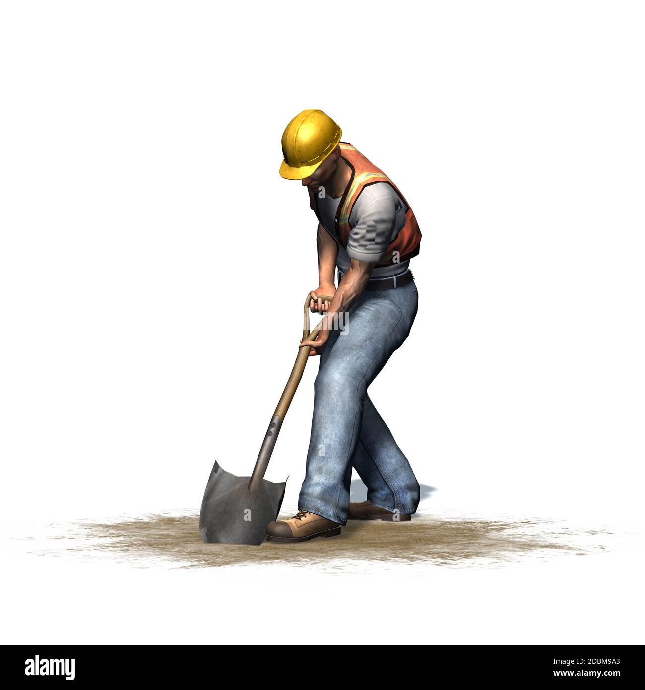 Construction worker works with shovel - isolated on white background ...