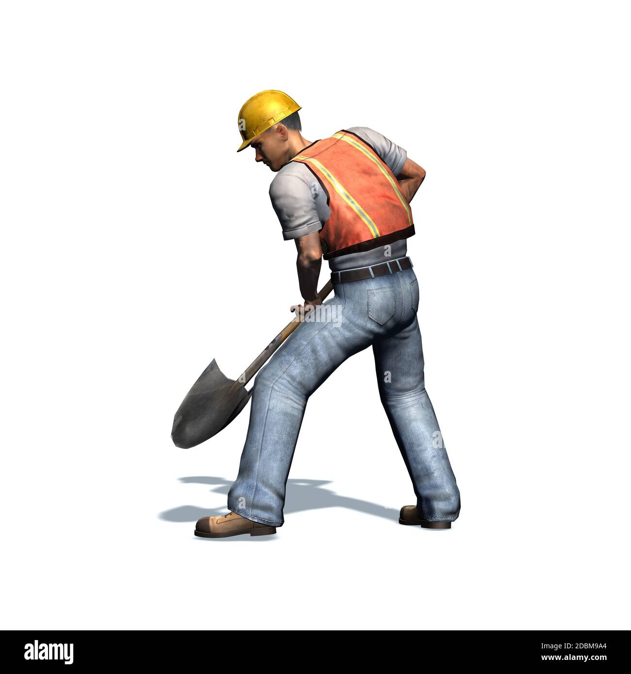 Construction worker works with shovel - isolated on white background ...
