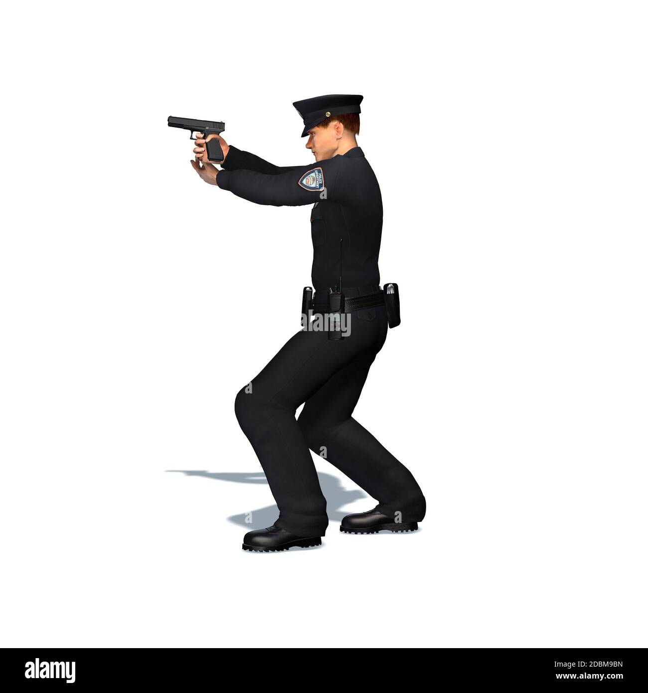 Police officer shoots with pistol - isolated on white background Stock ...