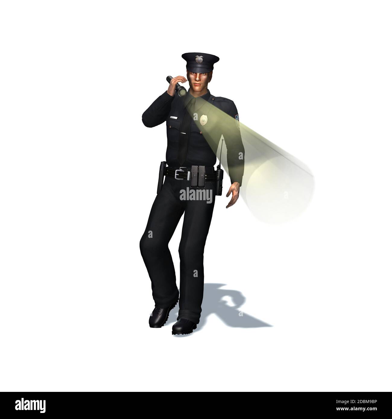 Police officer checks with flashlight - isolated on white background ...