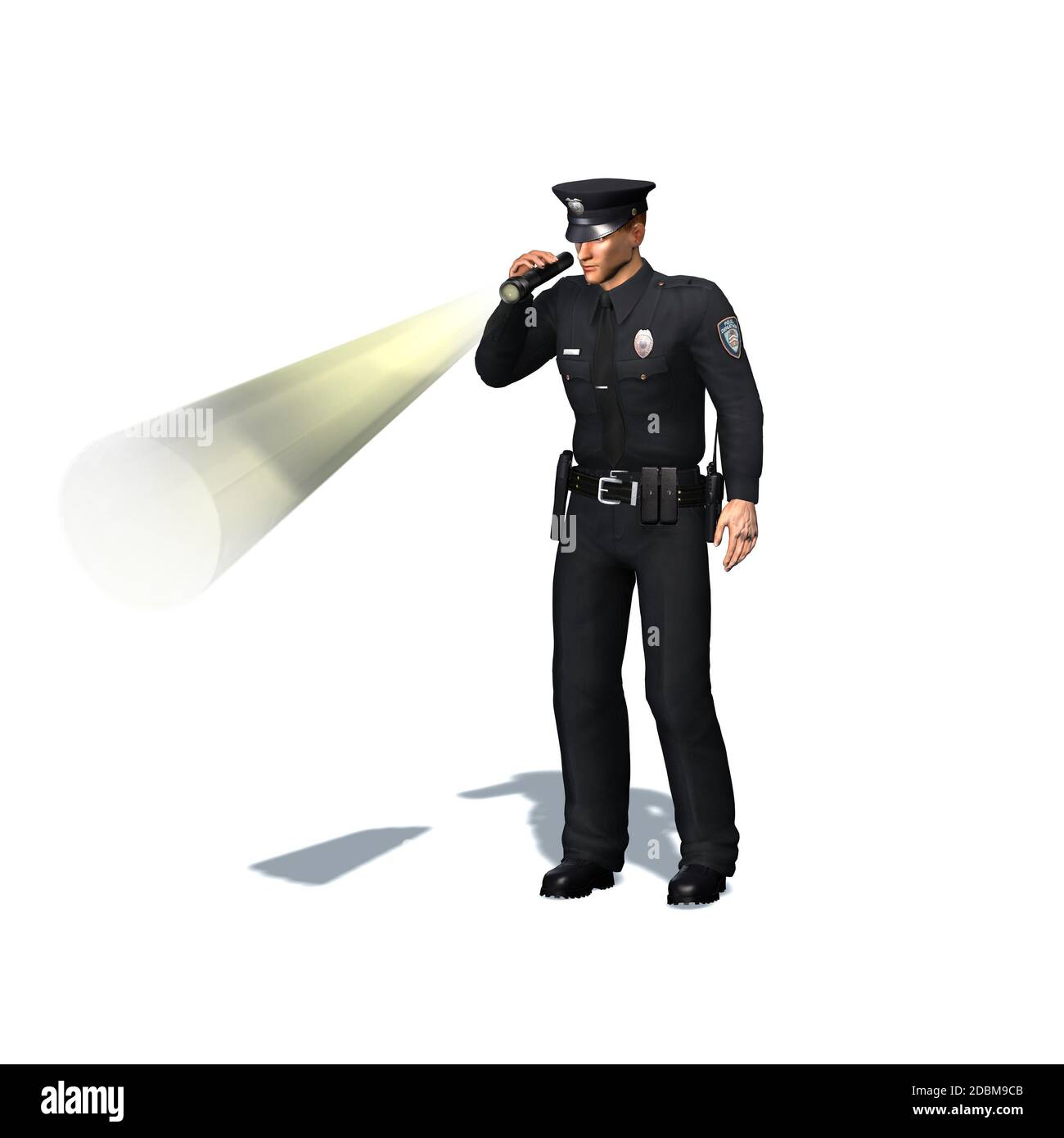 Police officer checks with flashlight - isolated on white background ...