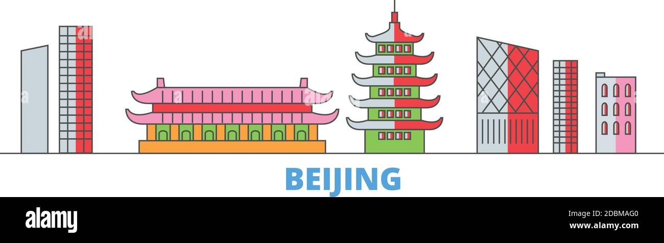 China, Beijing City line cityscape, flat vector. Travel city landmark ...