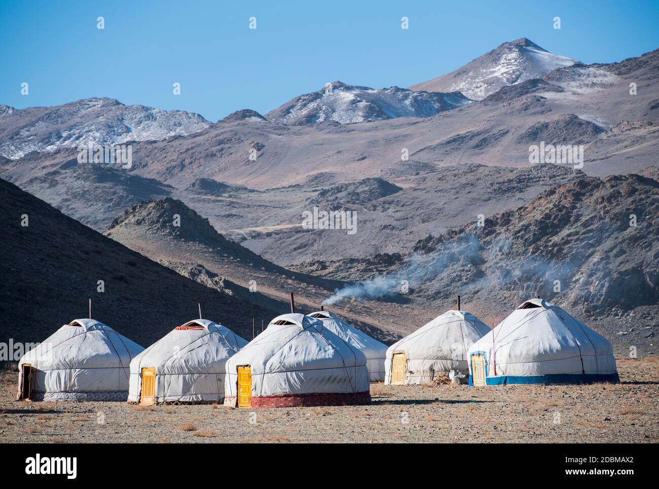 Yurts in mountains, Olgiy, Bayan-Olgiy, Mongolia Stock Photo - Alamy