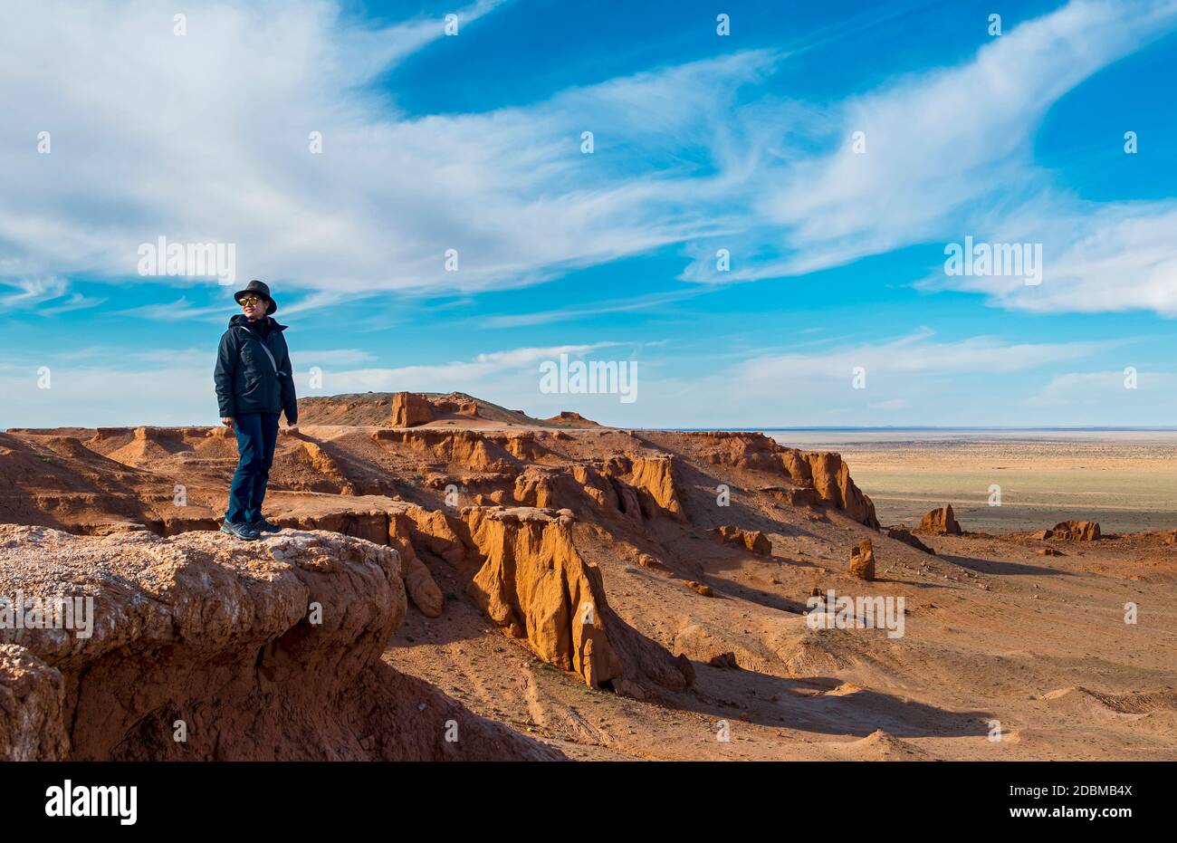Hiker at Flaming Cliffs, Mongolia Stock Photo - Alamy