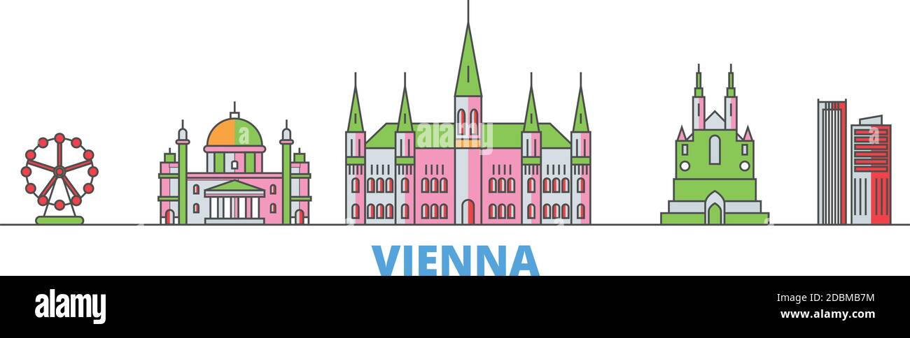 Austria, Vienna City line cityscape, flat vector. Travel city landmark ...