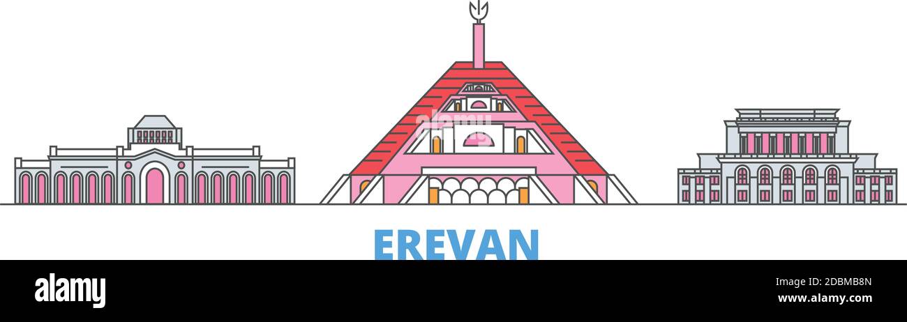 Armenia, Erevan line cityscape, flat vector. Travel city landmark ...