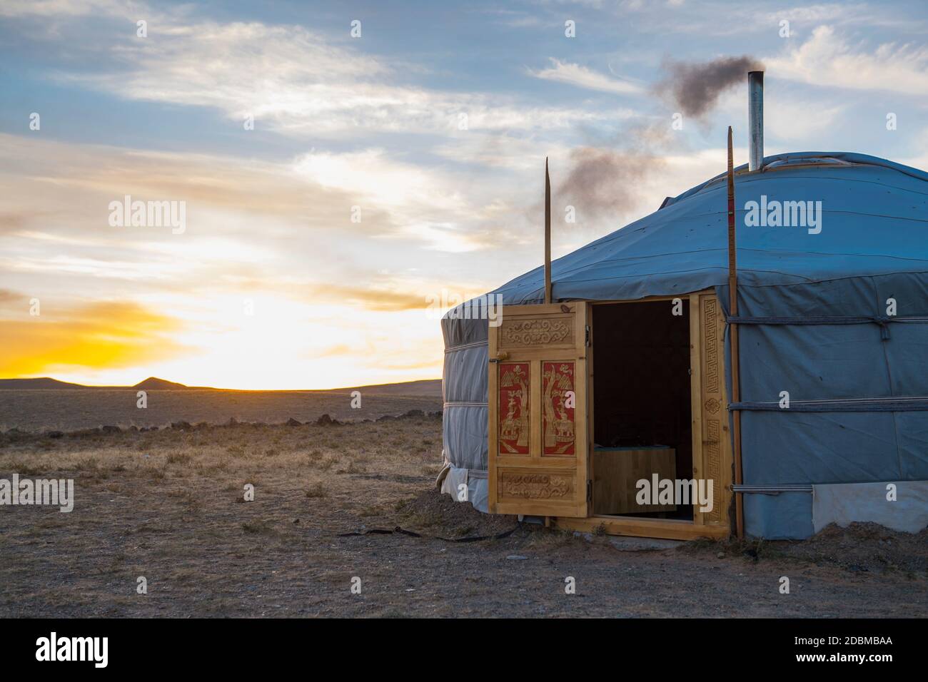 Entrance of open yurt, Khongor, Mongolia Stock Photo - Alamy