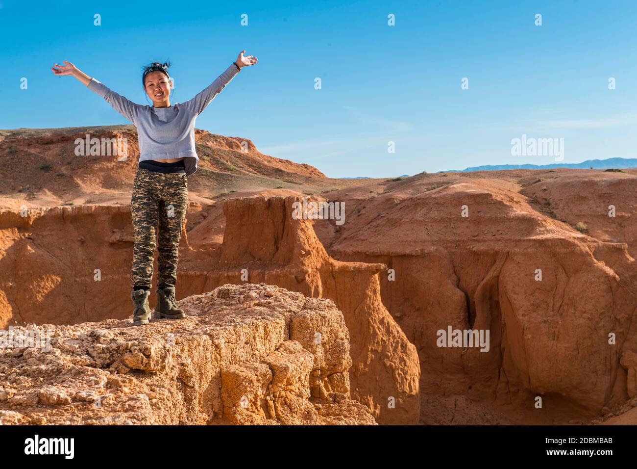 Hiker at Flaming Cliffs, Mongolia Stock Photo - Alamy
