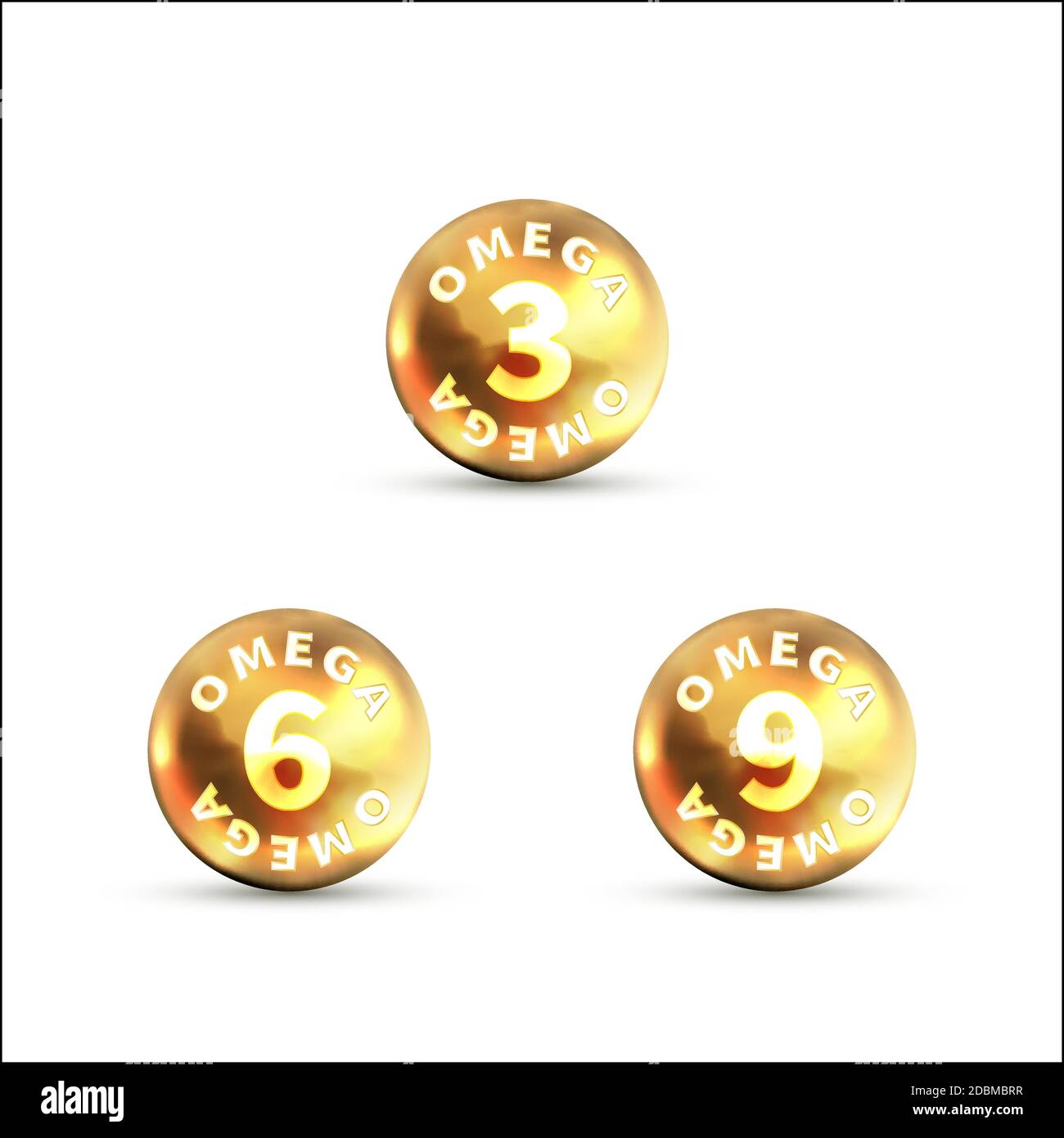 Set of bright glossy icons of omega 3, 6, 9 on white Stock Vector Image ...